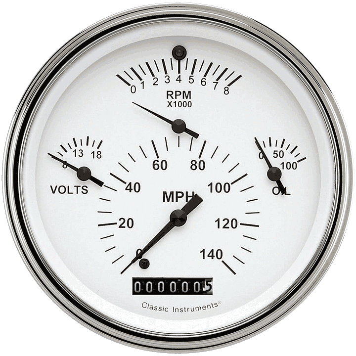 Classic Instruments TE40WSLF - Tetra Series, White Combination Gauge – Complete Street Performance
