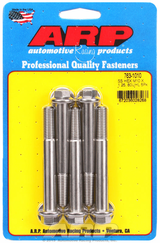 ARP 763-1010 - M10 x 1.25 x 80 SS Hex Bolts (5/pkg) – Complete Street Performance