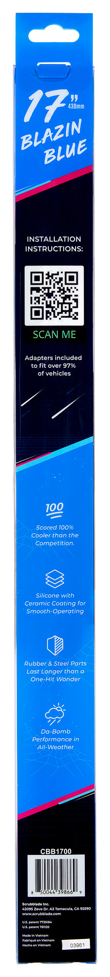 Scrubblade CBB1700 - 17" 430mm Blue Silicone Shadeblade Wiper Blade – Complete Street Performance